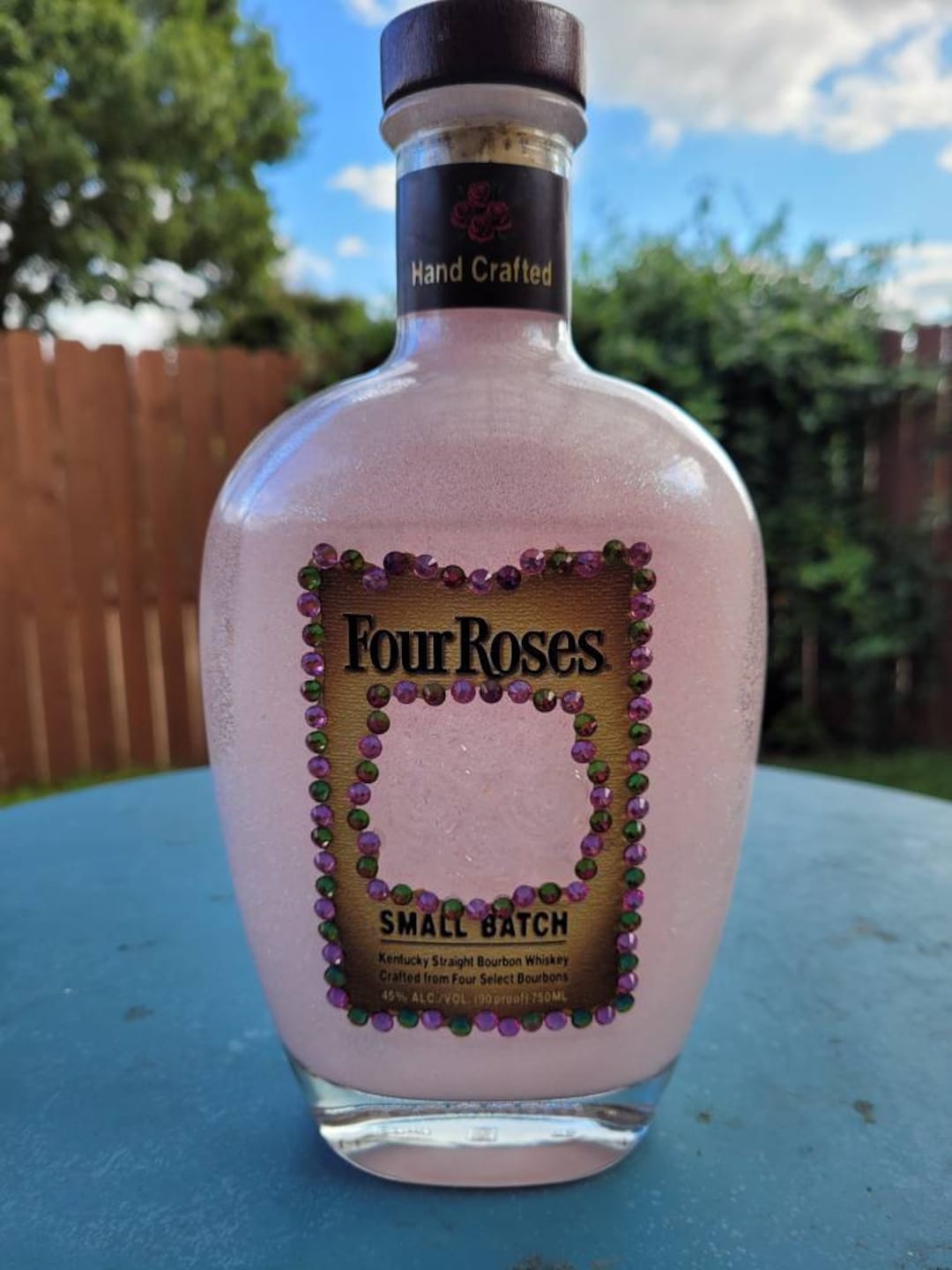 Bedazzled Recycled Empty Four Roses Bottle With Pink Glitter Inside - Etsy