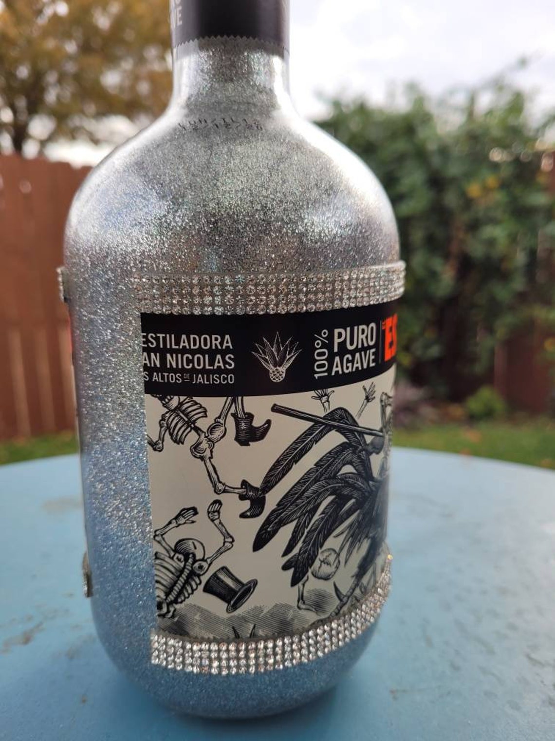 Recycled Empty Espolon Blanco Bottle With Silver Glitter! - Etsy