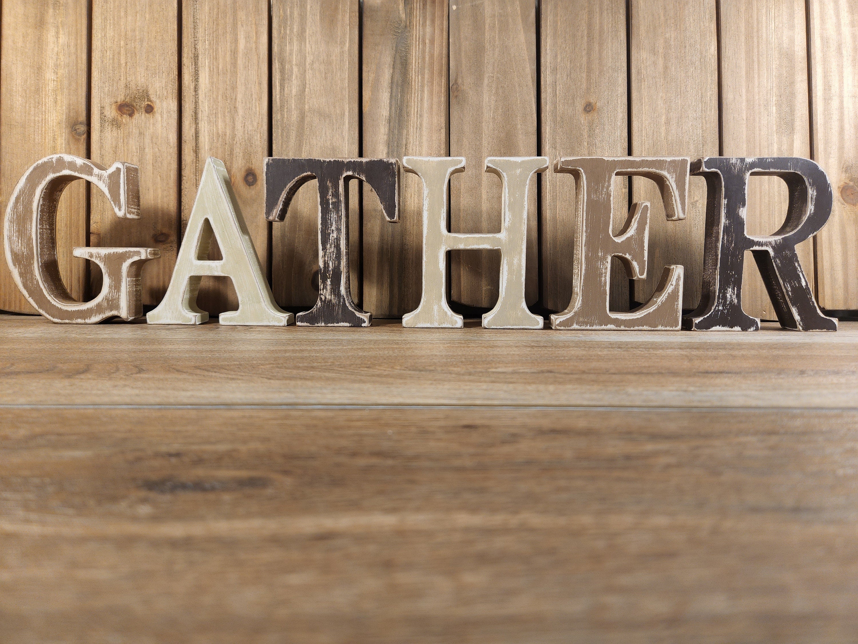 GATHER Rustic Wood Farmhouse Distressed Letters for a Family - Etsy