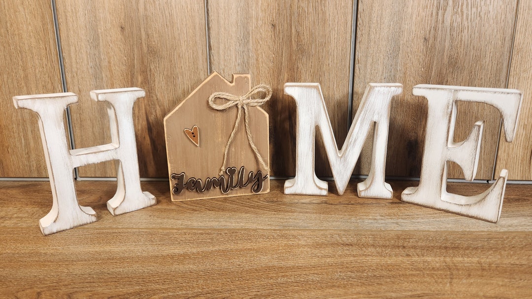 Rustic HOME Wood Letters Set: Distressed Farmhouse Decor - Etsy
