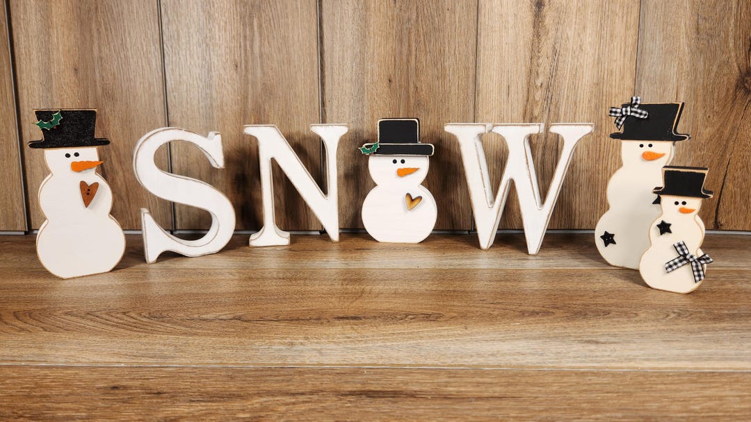 SNOW! Free Standing Distressed Wood Letters and Snowman for Seasonal ...