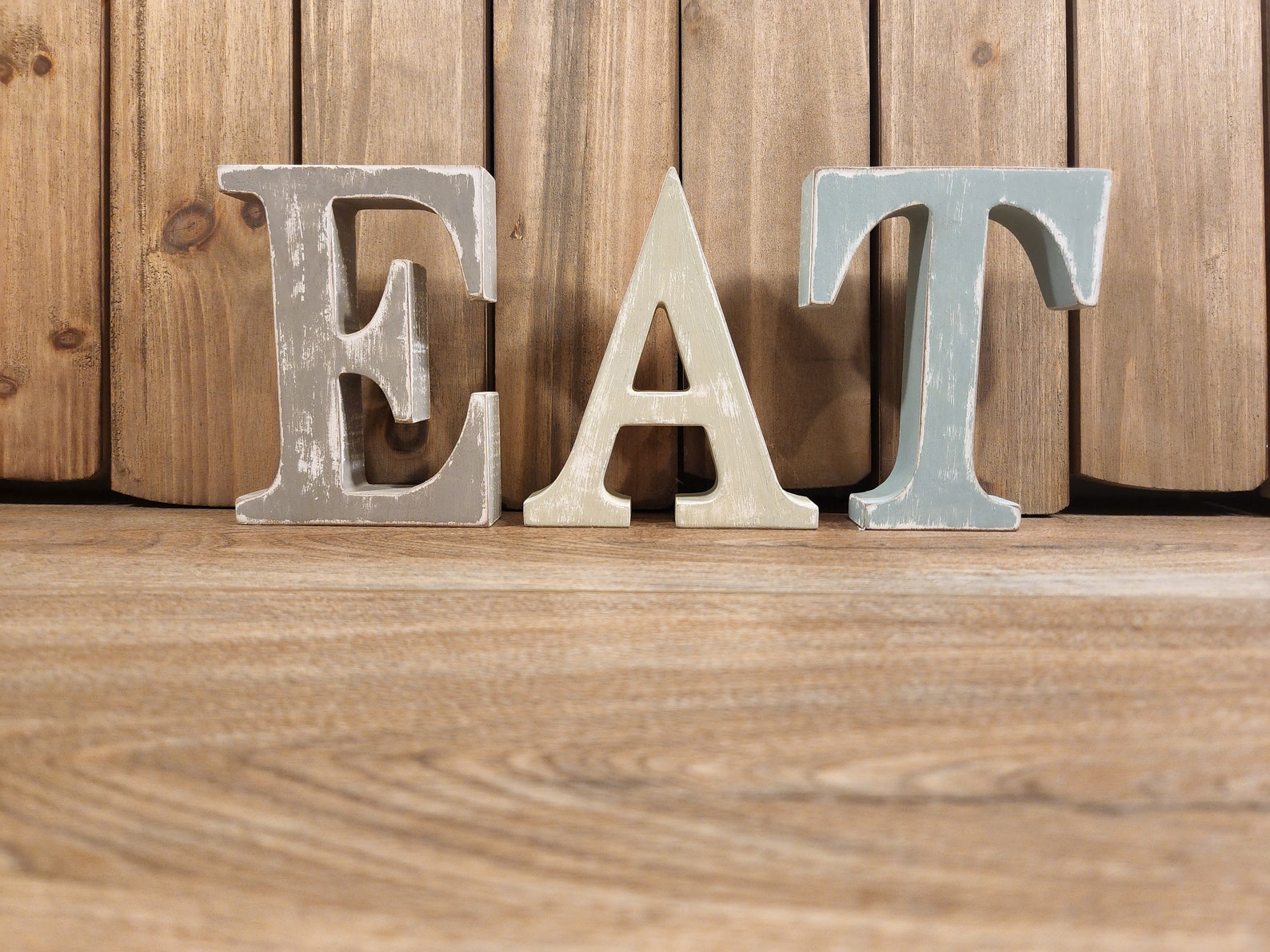 EAT! Distressed, Free Standing Wood Letters for Kitchen Decor or ...
