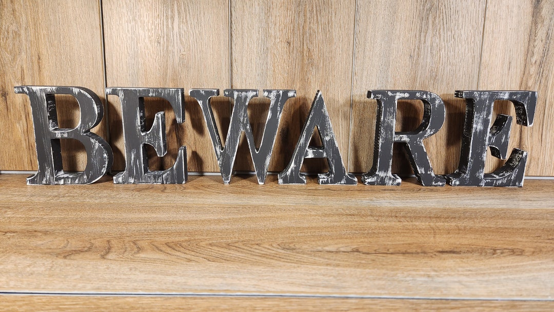 BEWARE! Distressed Wood Letter Sign, Warning Your Halloween Party ...