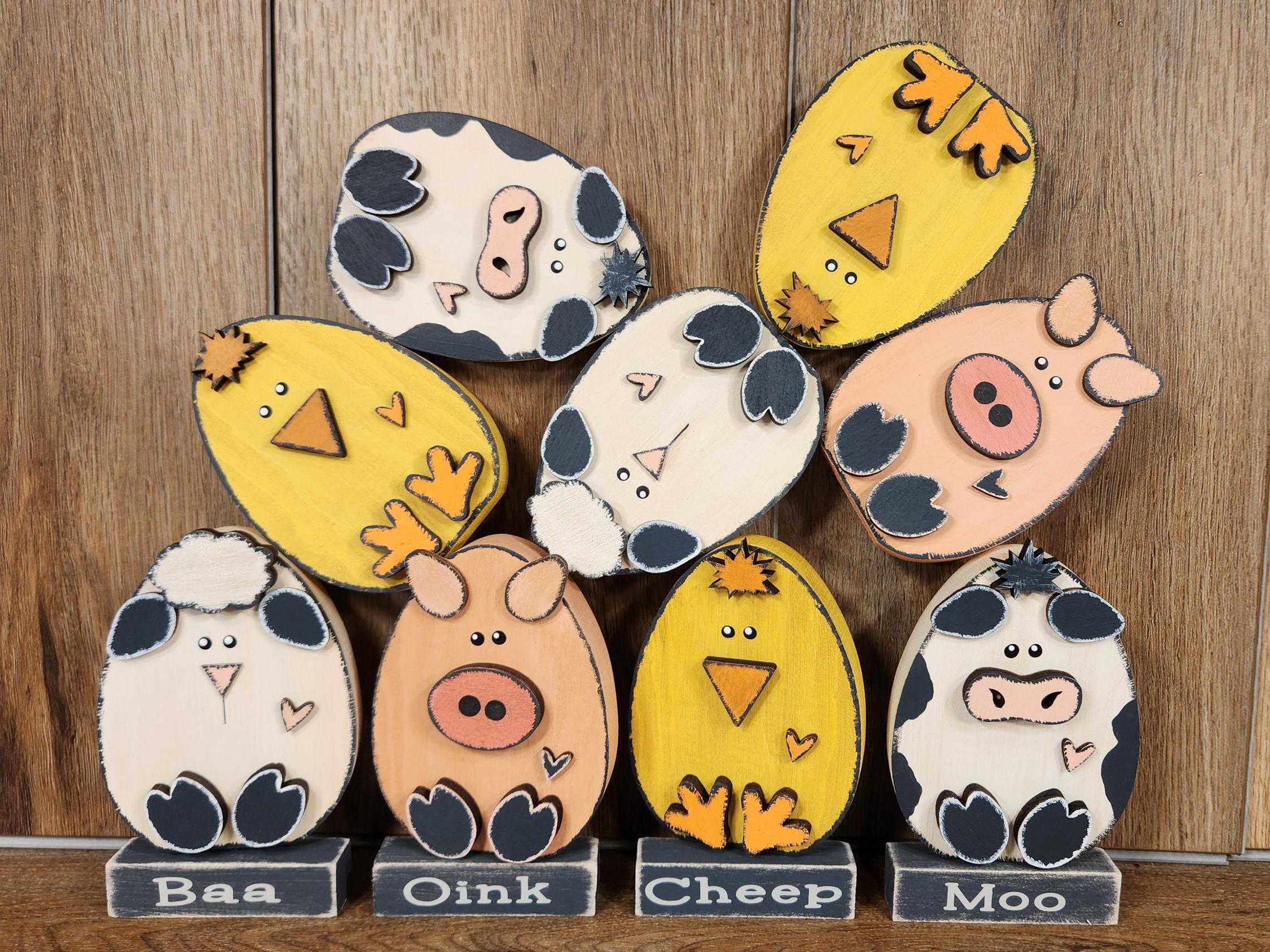 Rustic Wooden Farm Animal Decor: Hand-painted Tiered Tray Accents - Etsy