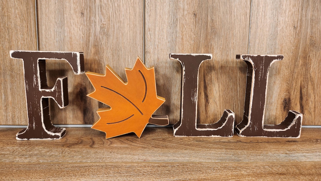 FALL! Distressed Wood Letters and Autumn Leaf for Seasonal Fall Decor ...