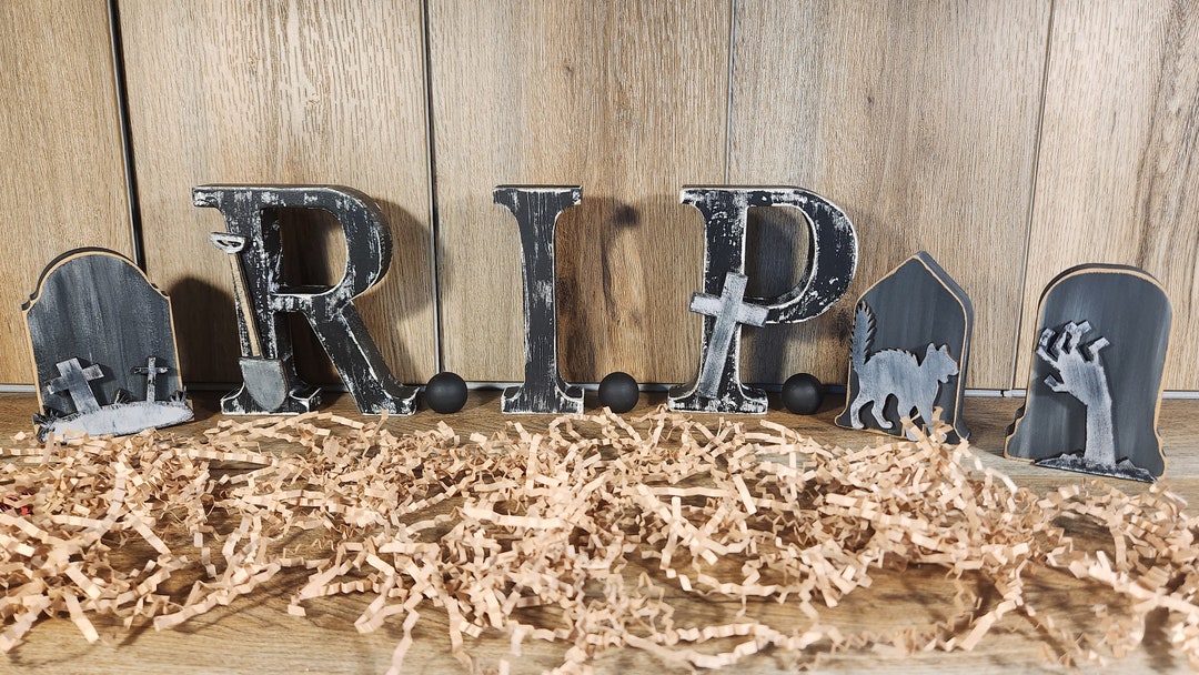 R.I.P. - Rest in Peace. Distressed Wood Letter for Spooky Halloween ...