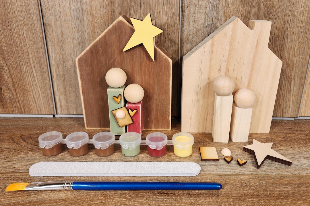 This Do-it-yourself Rustic Wood Nativity Set Kit is Great for a Group ...