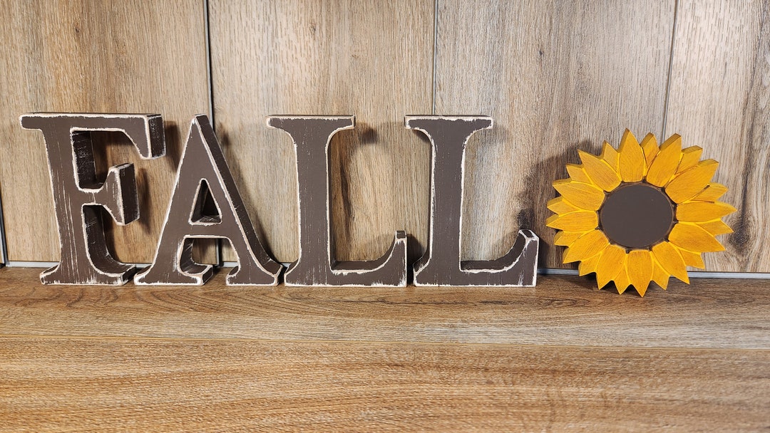 FALL! Distressed Wood Letters With Beautiful Autumn Sunflower - Etsy