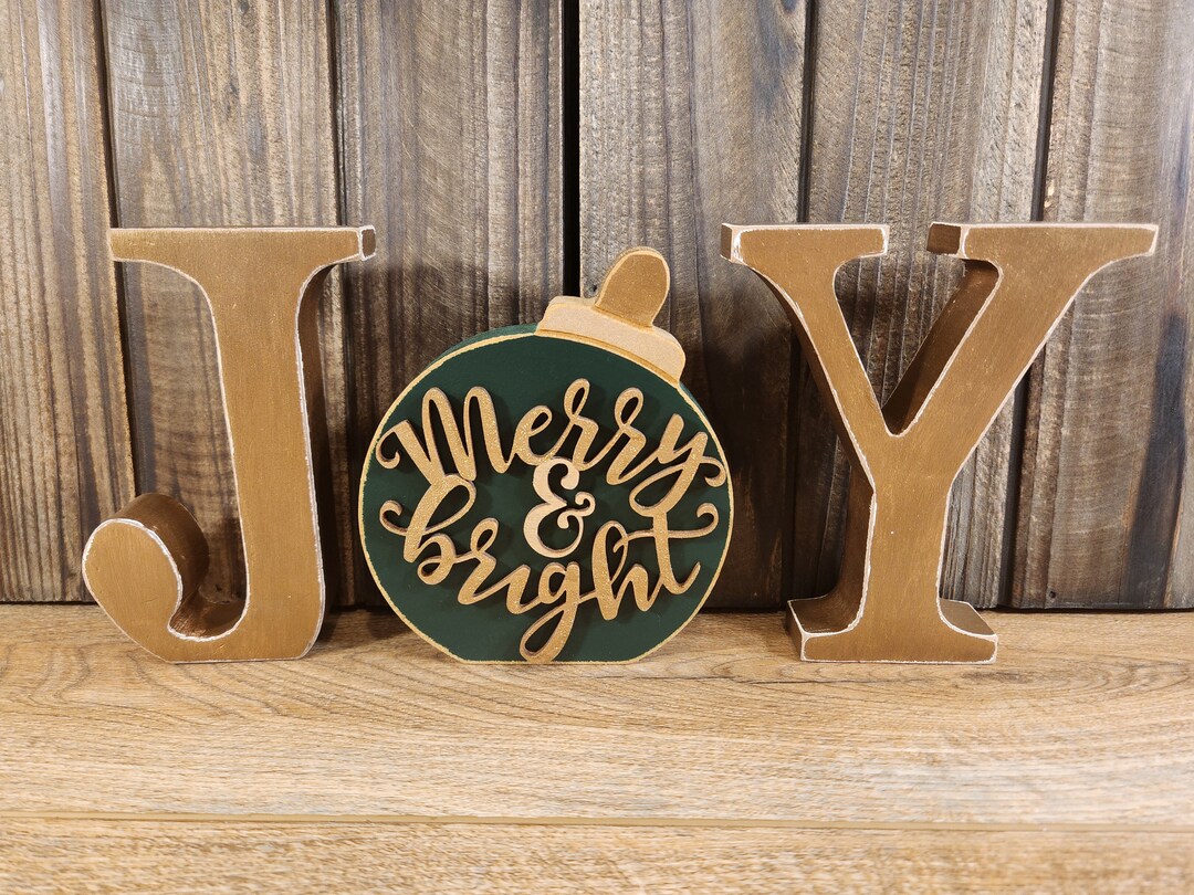 JOY Wood Letters With Merry and Bright Ornament: Holiday Decor - Etsy