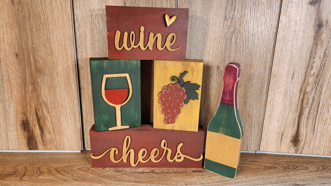 Cheers to Wine! Wooden Wine Bottle Cutout Coupled With Coordinating ...