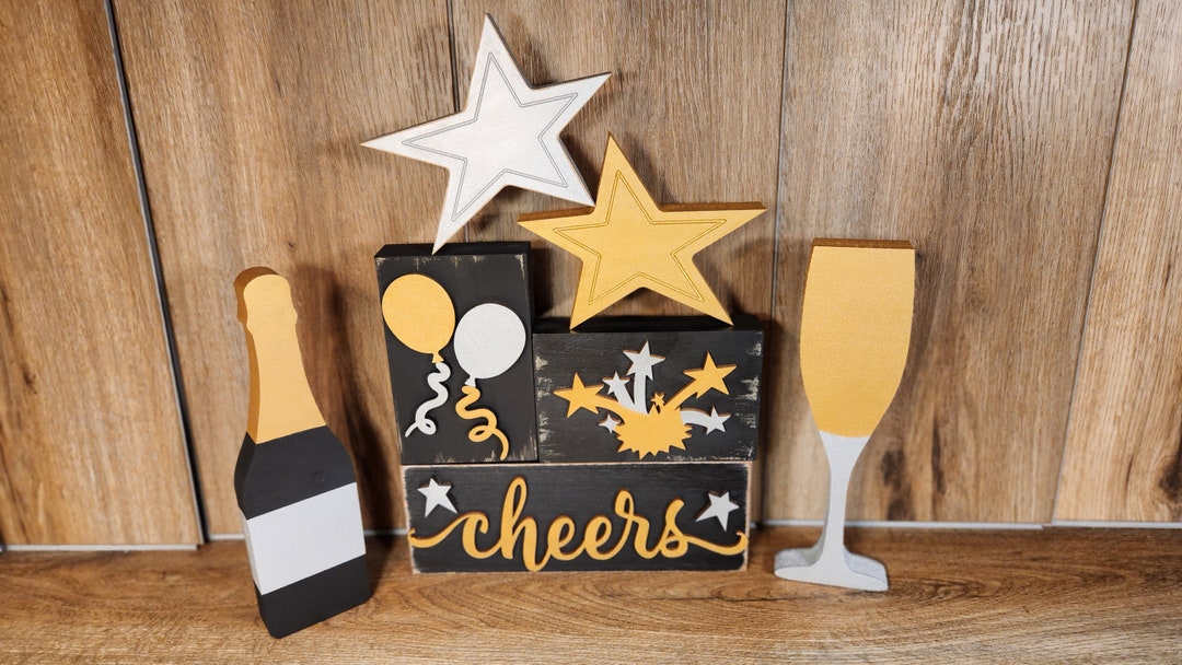 Celebration Wood Blocks and Chanpange Cutouts: New Year's and Party ...