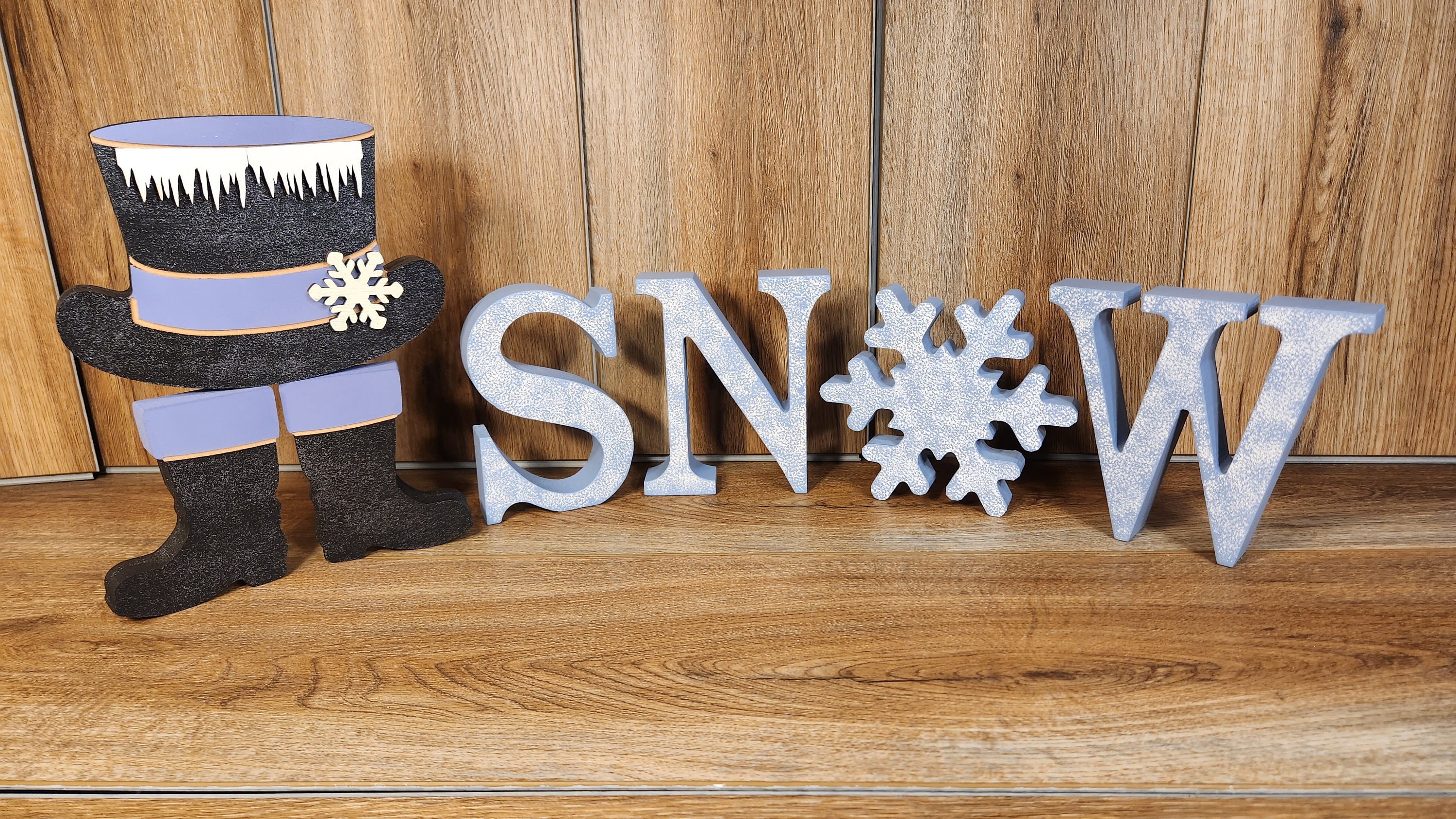 SNOW! Free Standing Distressed Wood Letters and Winter Hat for Seasonal ...