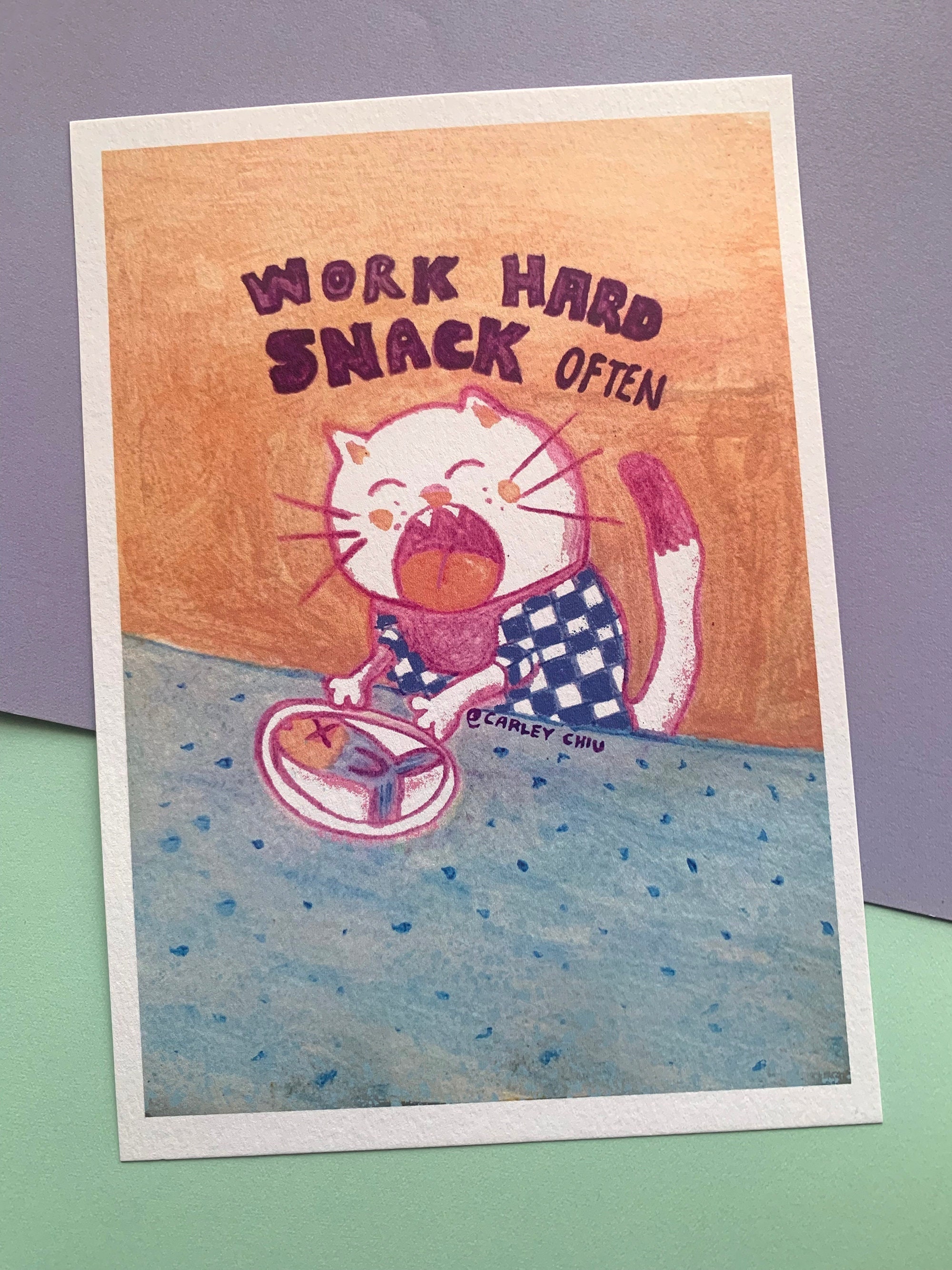 Work Hard Snack Often Art Print A5 Print Motto Print Cat Print Cat Art ...