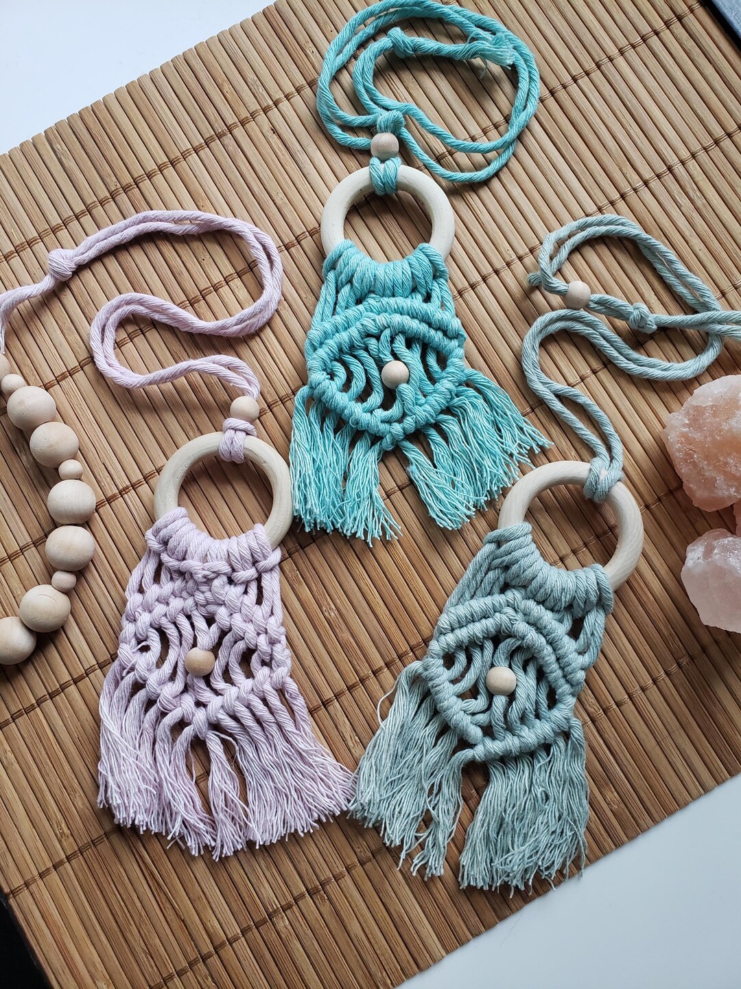 Handmade Macrame Car Charm Rear View Mirror Accessory Diffusers Wood ...