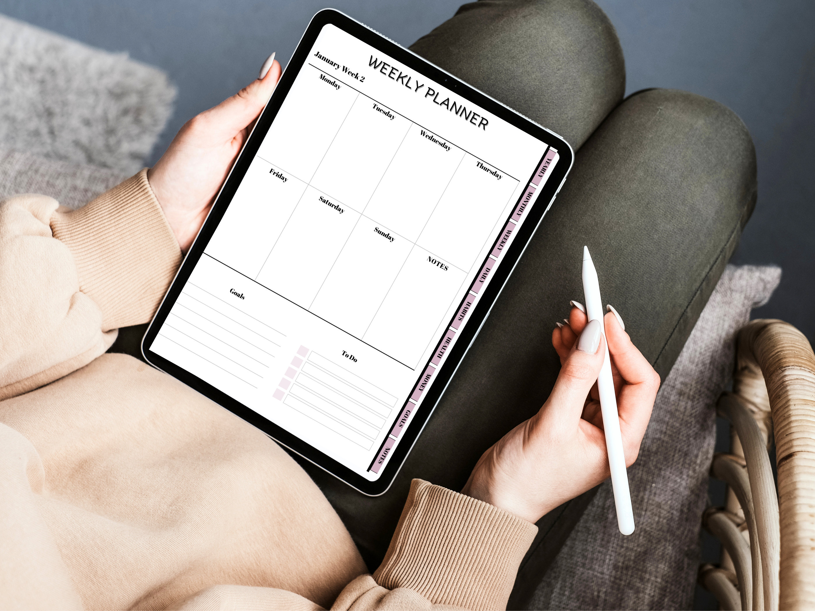 Pink Digital Planner Undated Vertical for iPad or Tablet Monthly Weekly ...