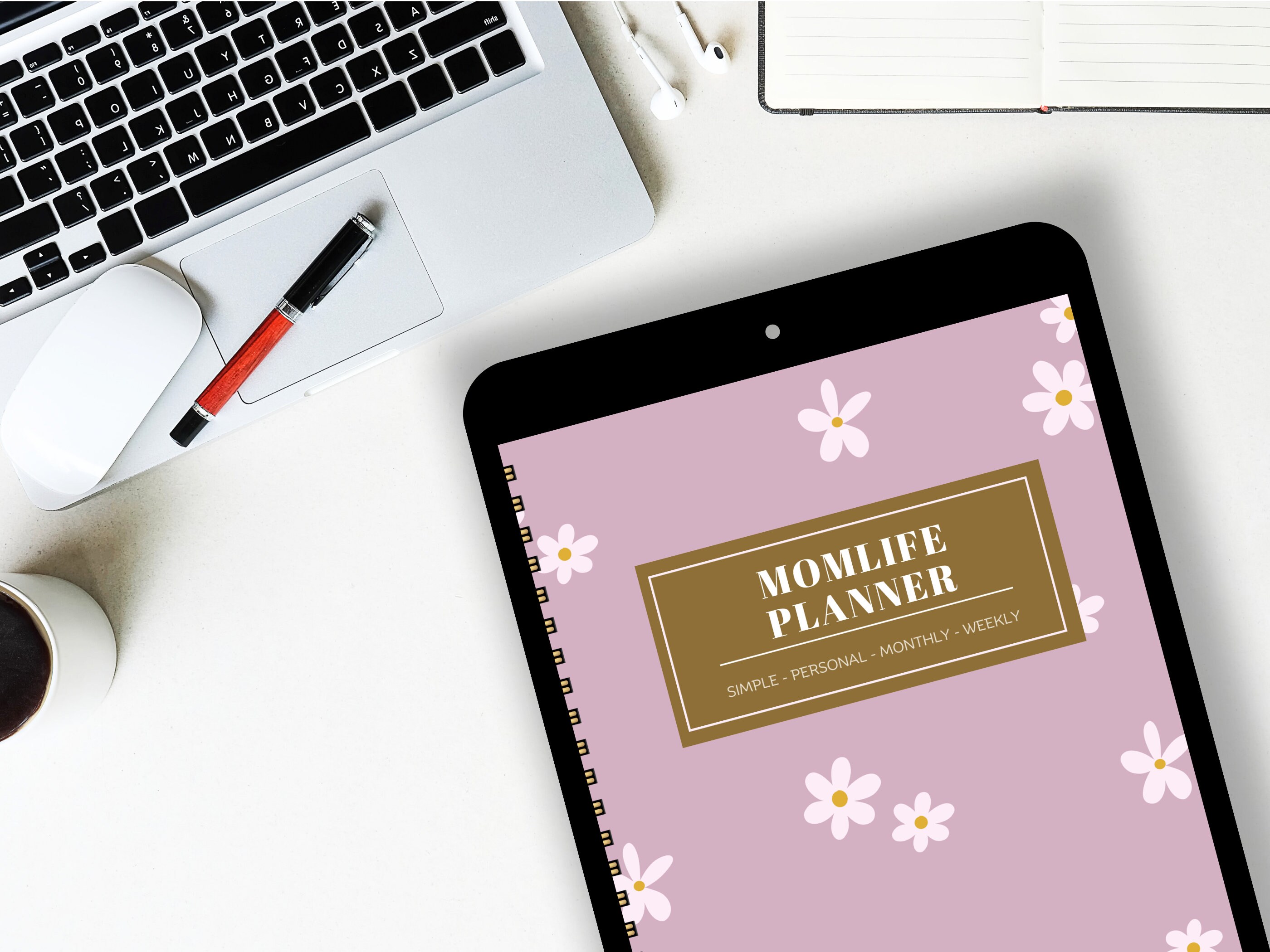 Pink Digital Planner Undated Vertical for iPad or Tablet Monthly Weekly ...