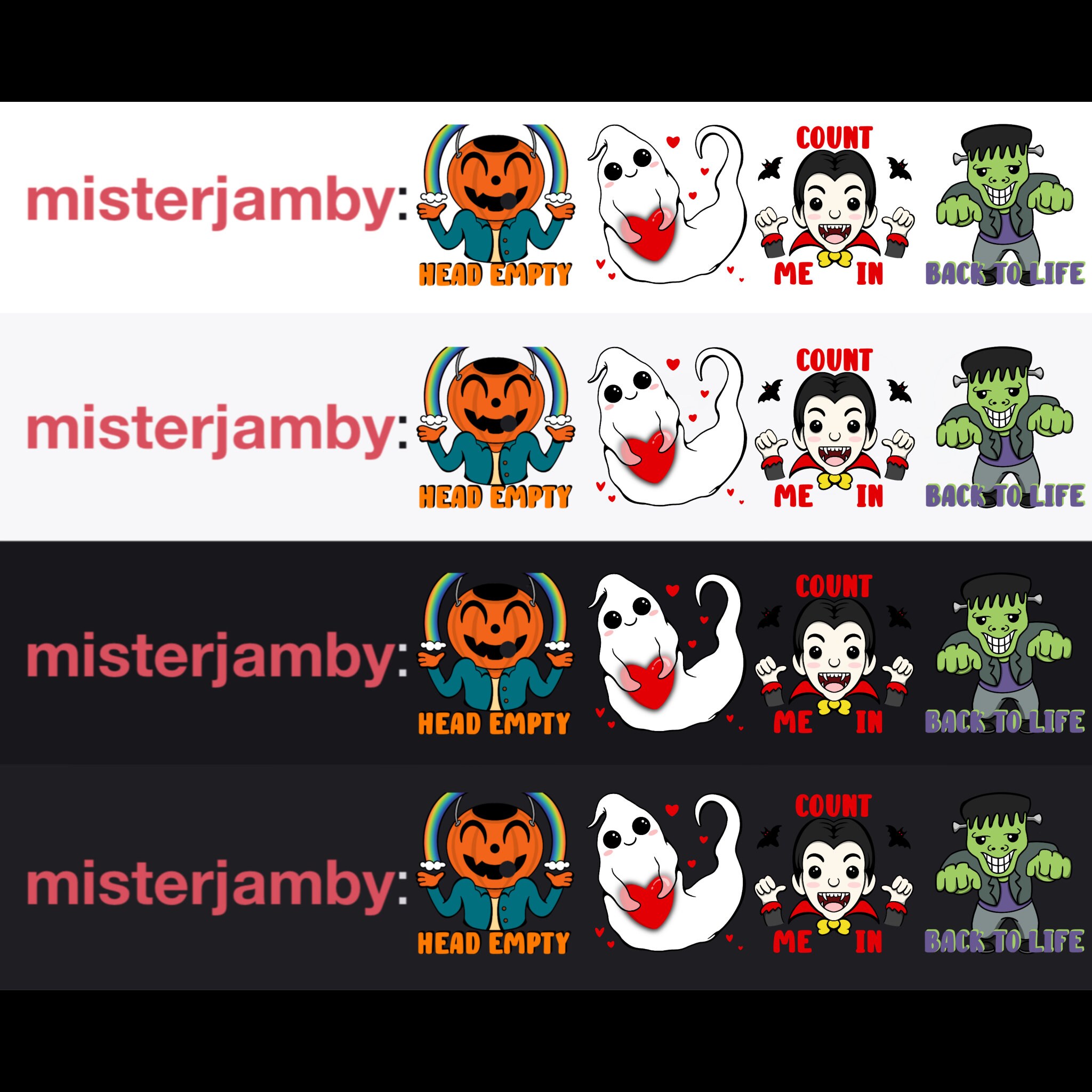 Spooky Emotes - 4 Pack - Original Cartoon Characters | Funny / Love ...