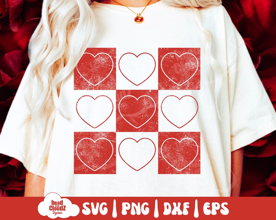 Heart Checker PNG SVG Cute Valentine Checkered Hugs & Kisses Valentine ...