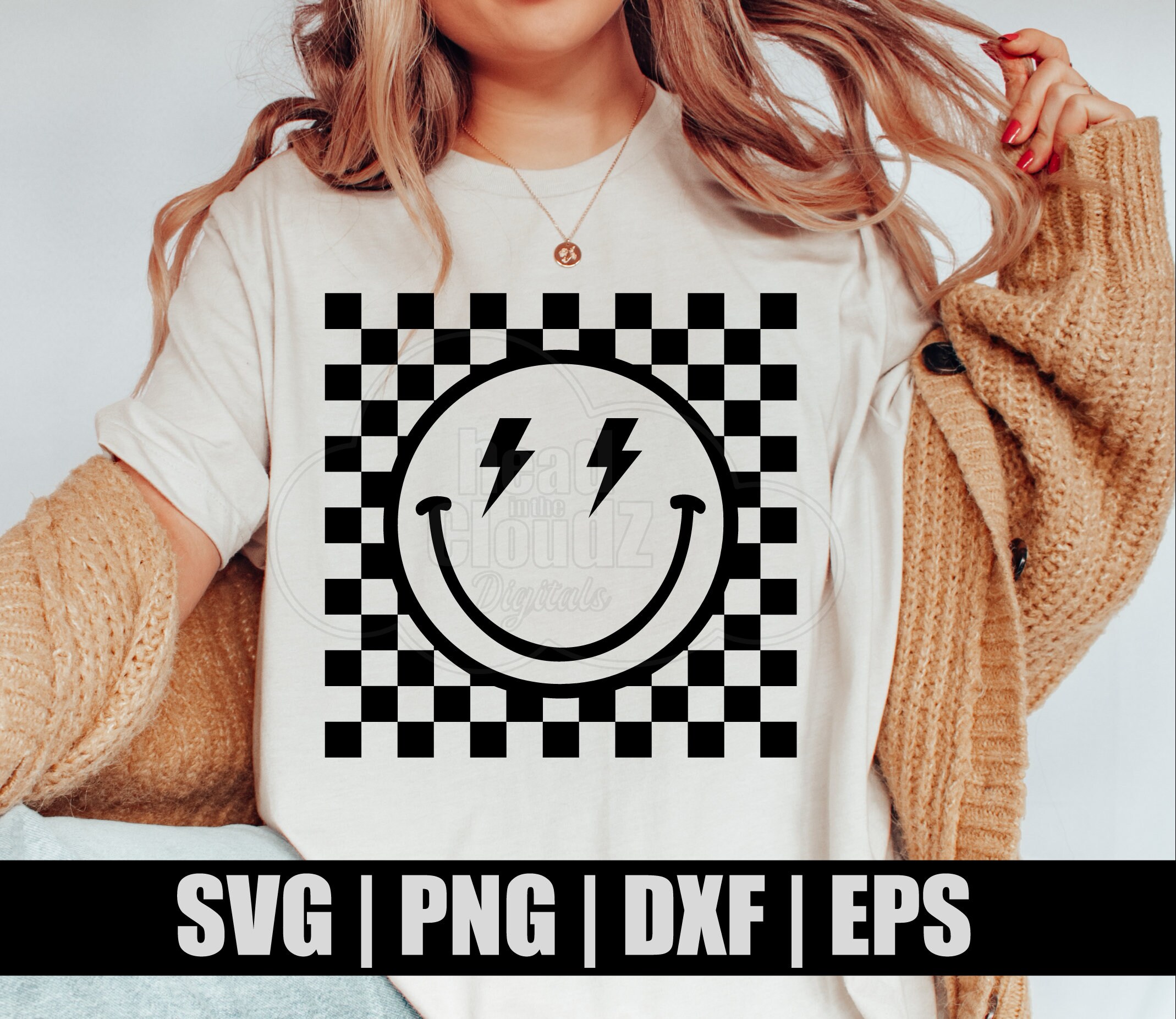 Lightning Bolt Smiley Checkered SVG PNG Smiley Svg - Etsy Canada