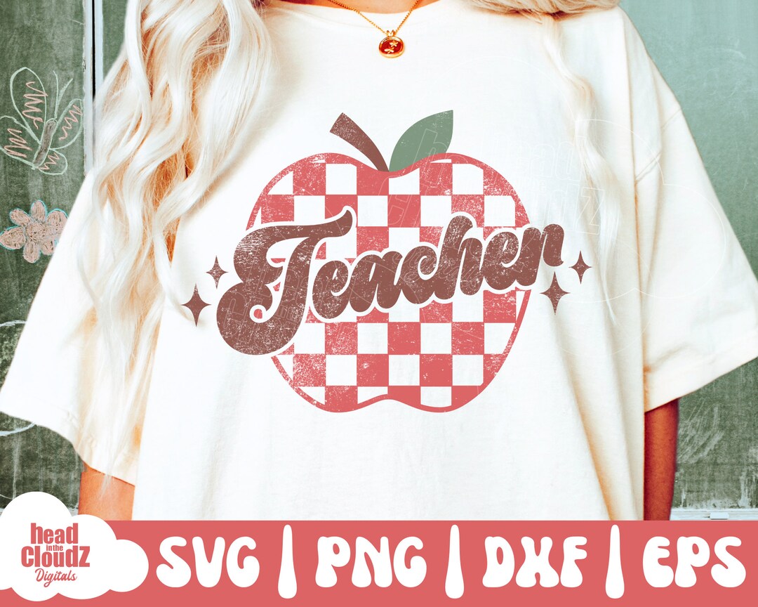 Retro Teacher Checker Apple | Teacher Svg | Teacher Png | Retro Teacher ...