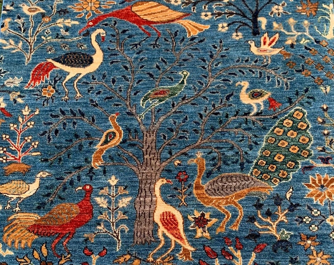 4x6ft. Blue Bird Rug Handmade Afghan Rug Rugs for Living Room Blue ...