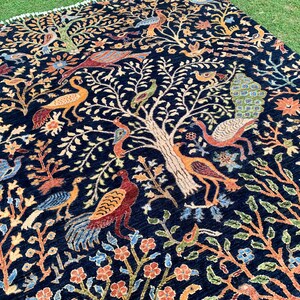 Blue 5x7ft. Bird Area Rug Handmade Afghan Natural Wool Rug Rugs for ...