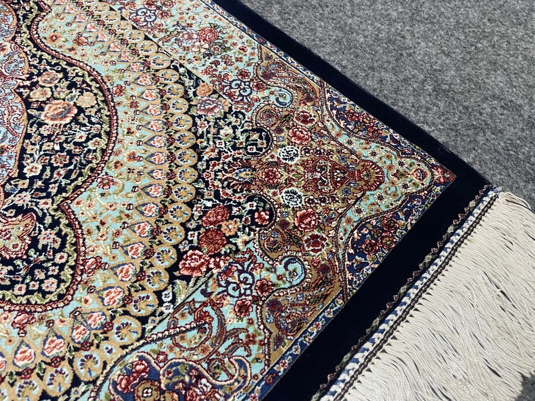 Navy Blue 2x3 Feet Silk Rug High Quality Bamboo Silk Rug Rug for Living ...