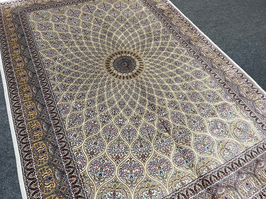 Beige 5x7 Feet Silk Area Rug Oriental Rug 5x7 Silk Bamboo Silk Rug Rug ...