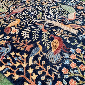 Blue 5x7ft. Bird Area Rug Handmade Afghan Natural Wool Rug Rugs for ...