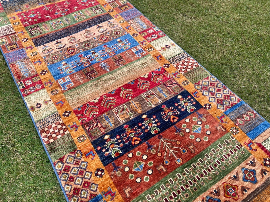 Blue 3x8 Feet Afghan Runner Rug Handknotted Gabbeh Natural - Etsy