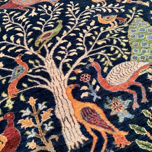 Blue 5x7ft. Bird Area Rug Handmade Afghan Natural Wool Rug Rugs for ...