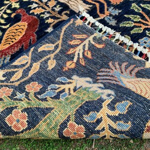 Blue 5x7ft. Bird Area Rug Handmade Afghan Natural Wool Rug Rugs for ...