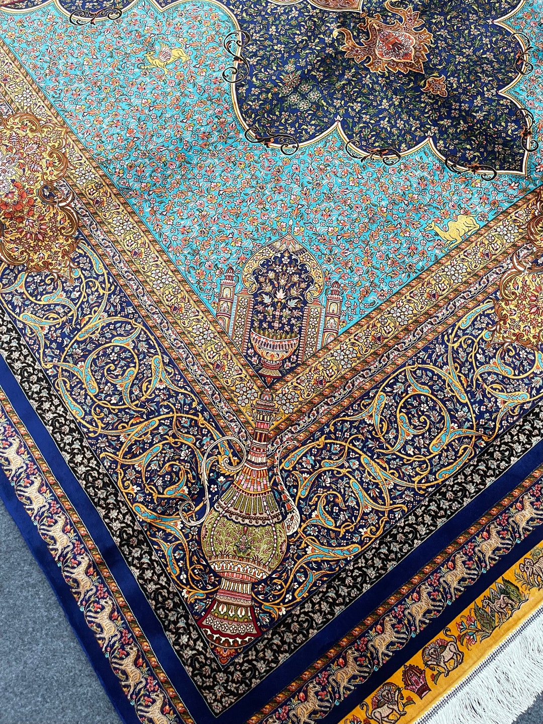 Blue 8x12ft. Silk Area Rug High Quality Oriental Silk Rug Medallion Rug ...