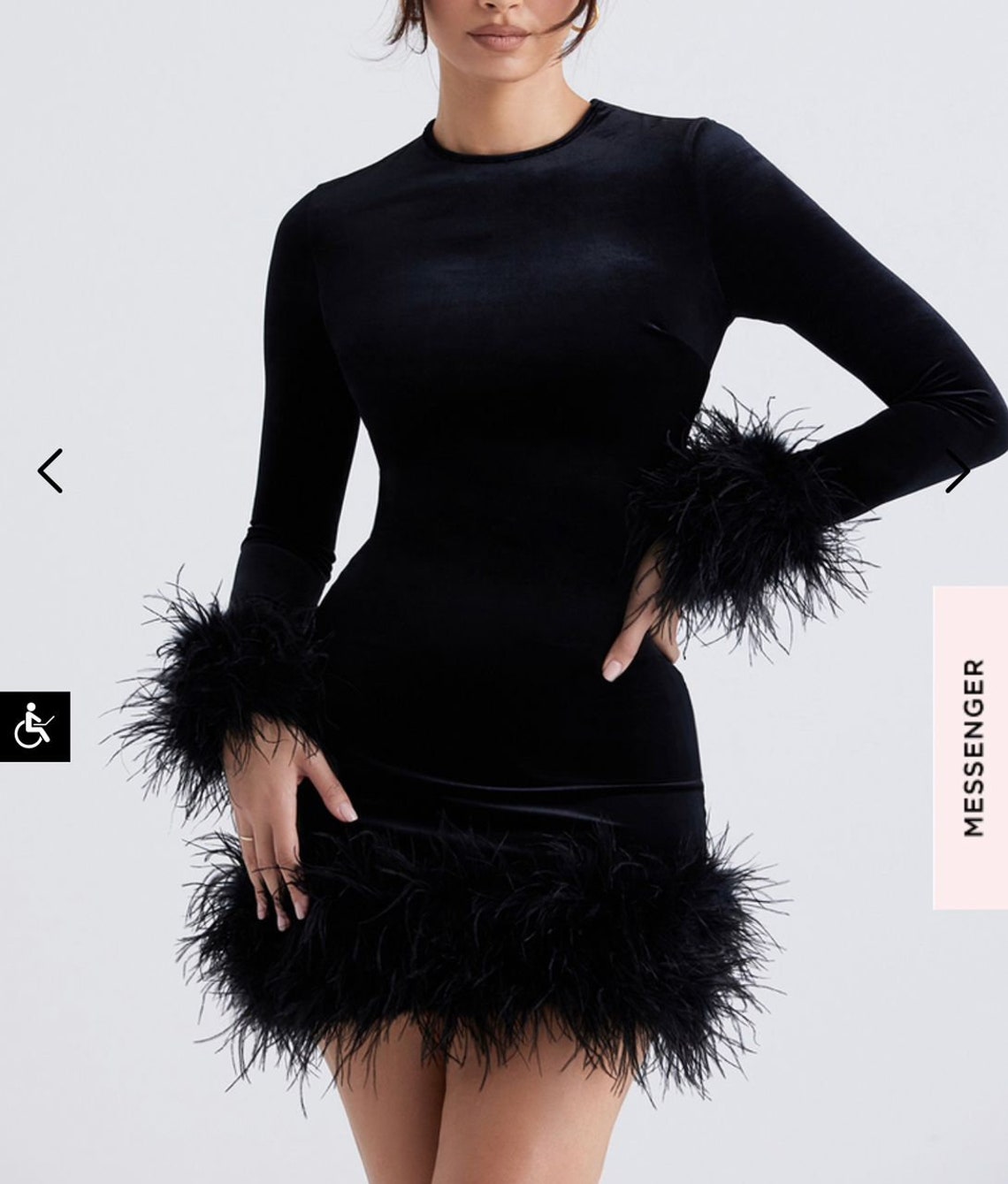 Black Velvet Mini Dress With Feathers, Mini Dress for Women, Dinner ...