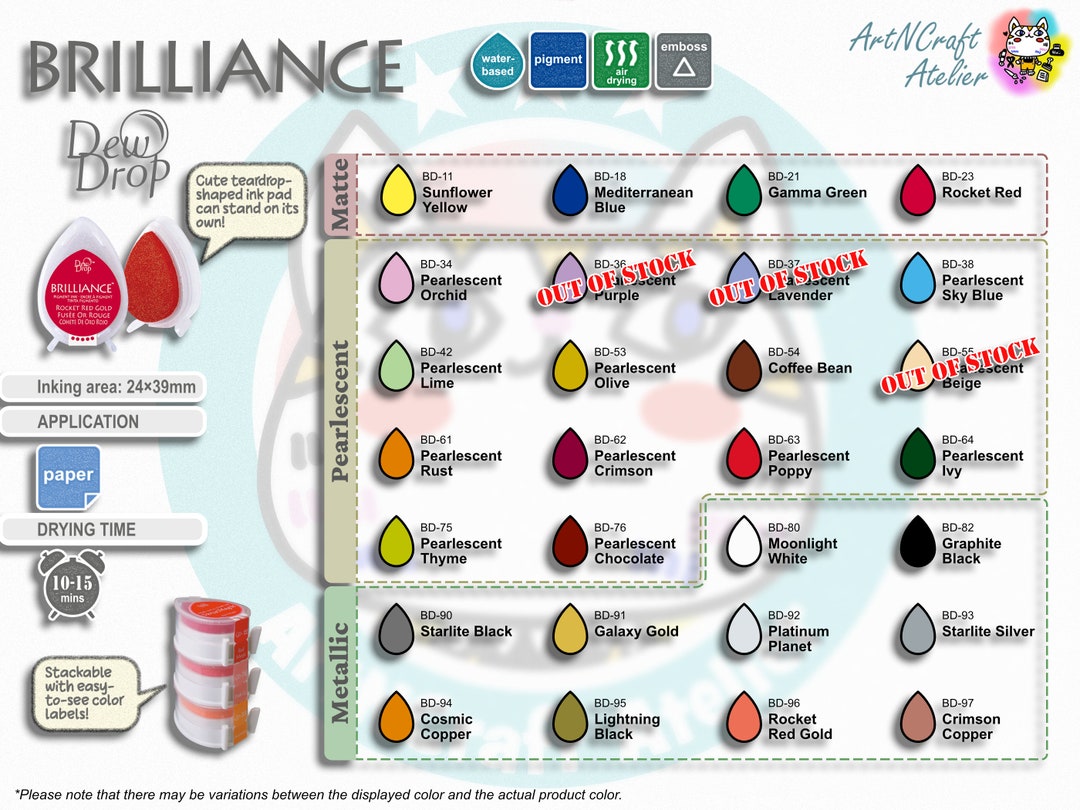 Brilliance Dew Drop – Pearlescent/metallic Ink Pads by Tsukineko Japan ...