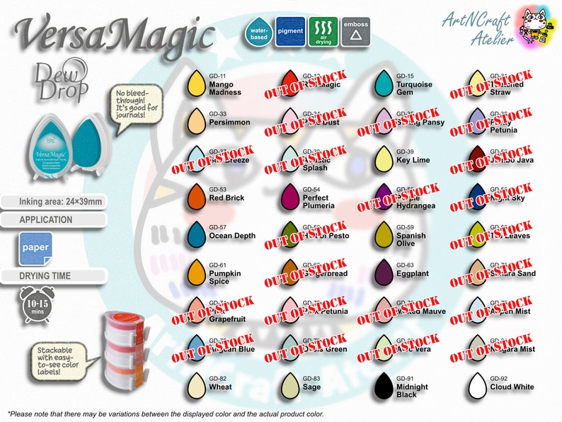 Versamagic Dew Drop Pastel Color Ink Pads by Tsukineko Japan Bleedproof ...