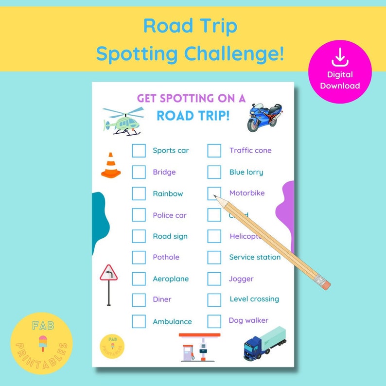 Road Trip Spotting Scavenger Hunt Printable - Etsy