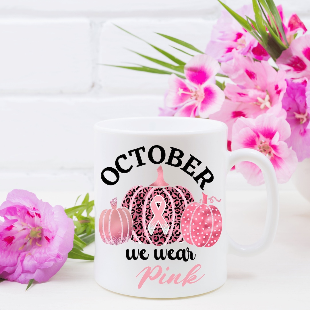 Breast Cancer Awareness Month Pink Ribbon Pumpkin Coffee Mug October We ...