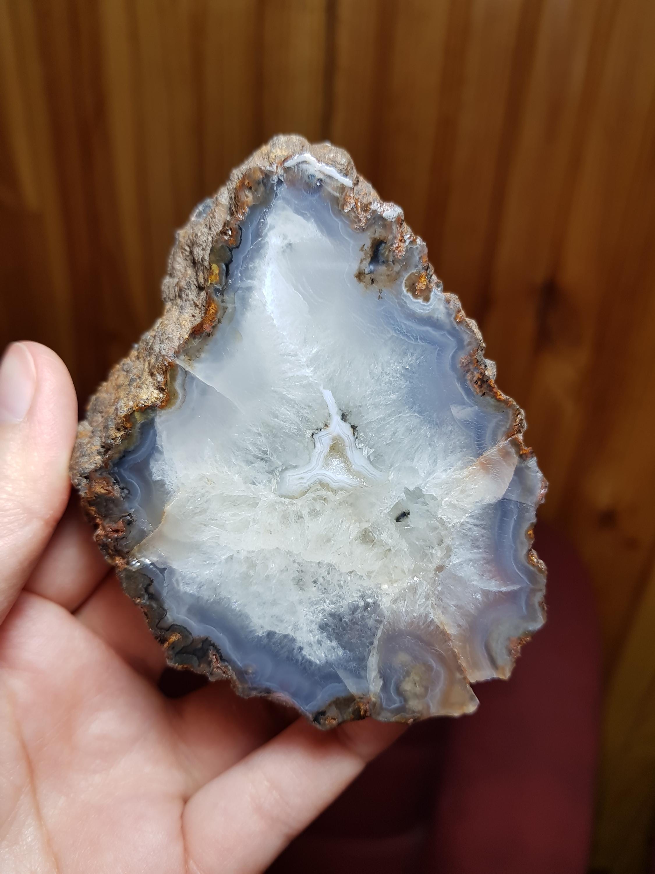 Turkish Blue Banded Agate: Reflective Harmony With Quartz Centerpiece ...