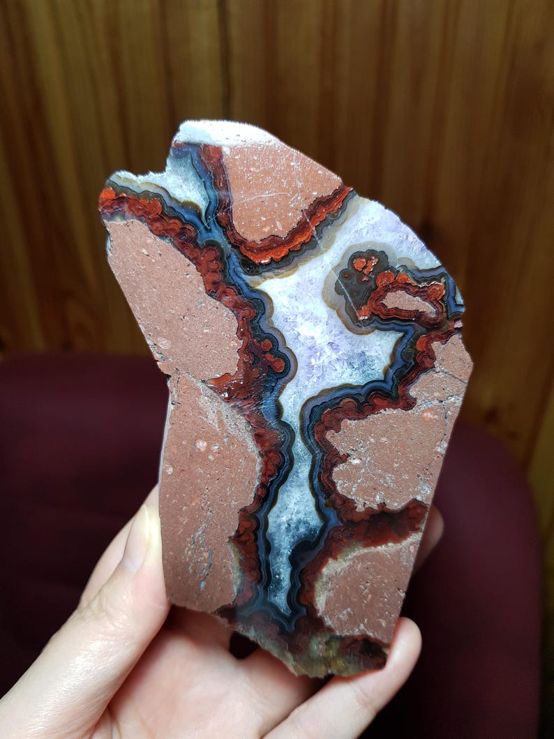 Thunderegg Agate With Red & Blue Bands and Amethyst Formations - Etsy
