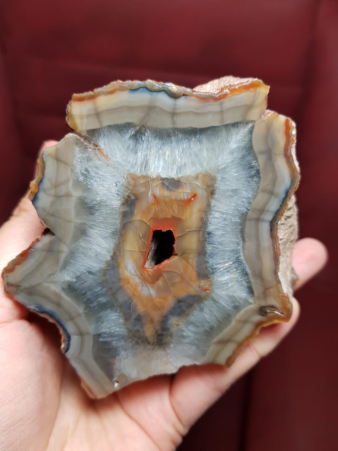 Banded Agate Half With Hidden Red Fox Hematite Geode – Polished Natural ...