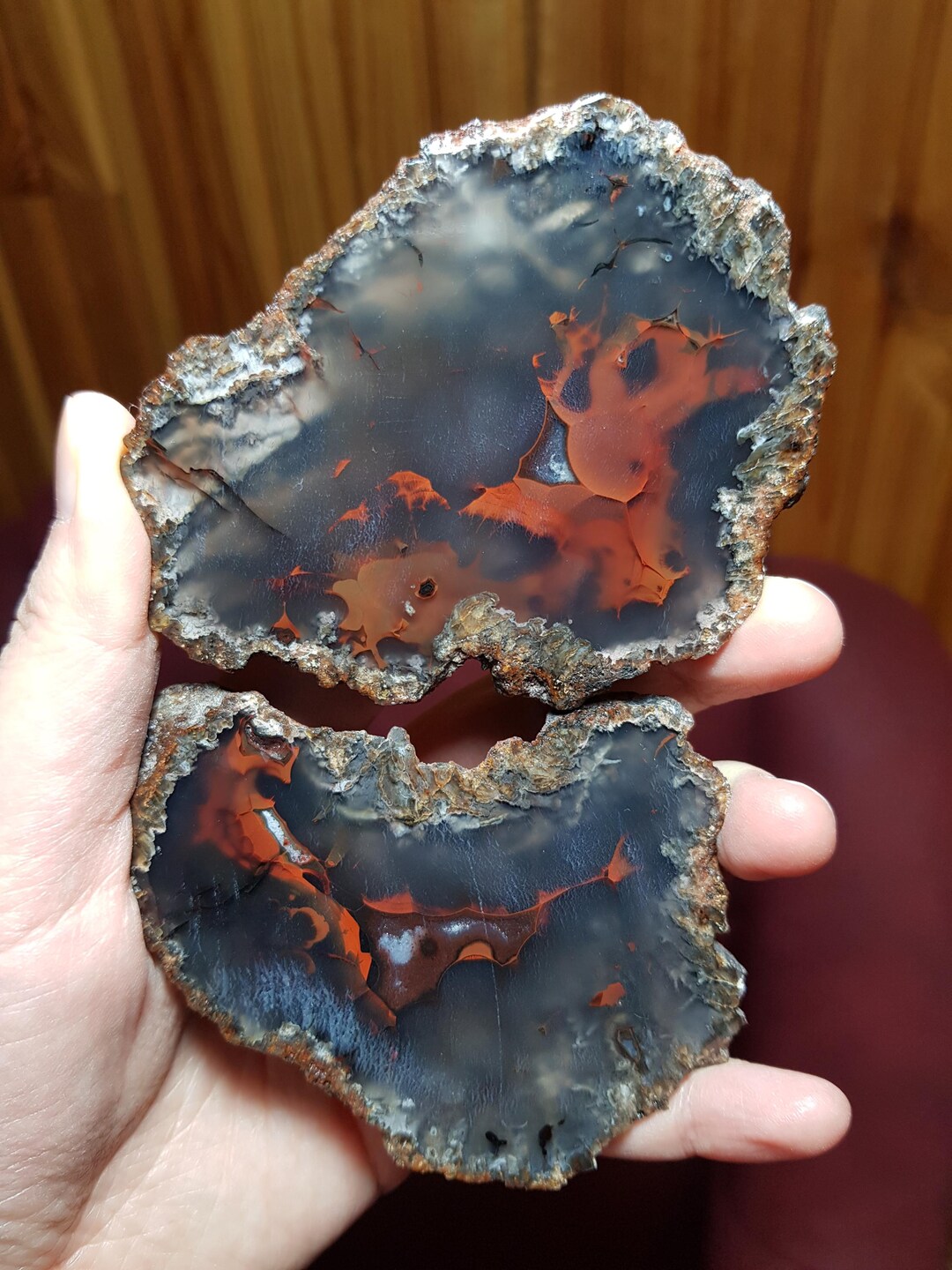 Transparent Agate With Vivid Red Formations in Blackish Transparencies ...