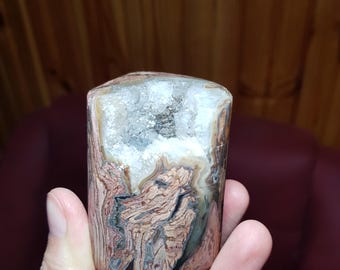 Petrified Wood With Druzy Black Amethyst and Colorful Bands, Turkey ...