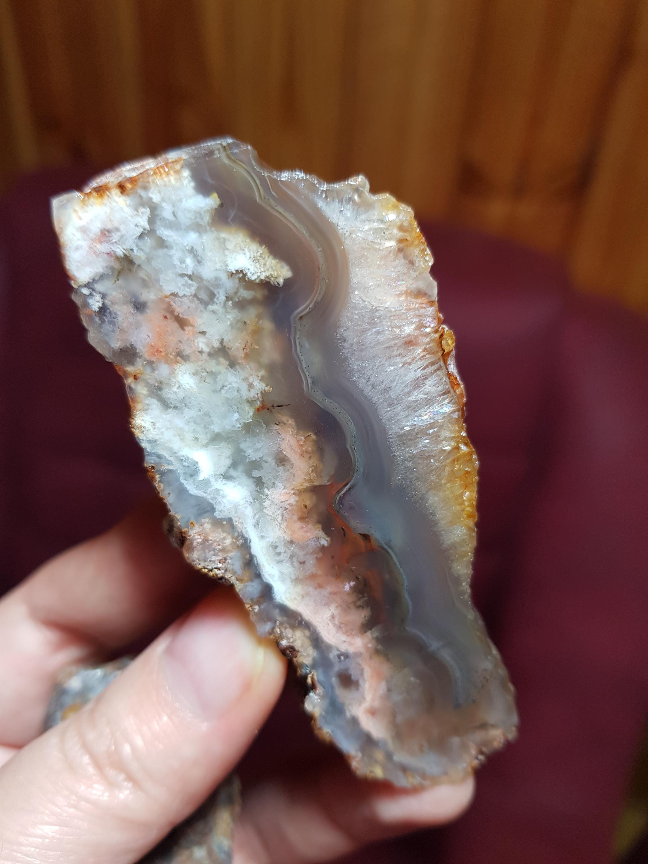 Salmon and White Plume Agate With Citrine Crystal Formation ...