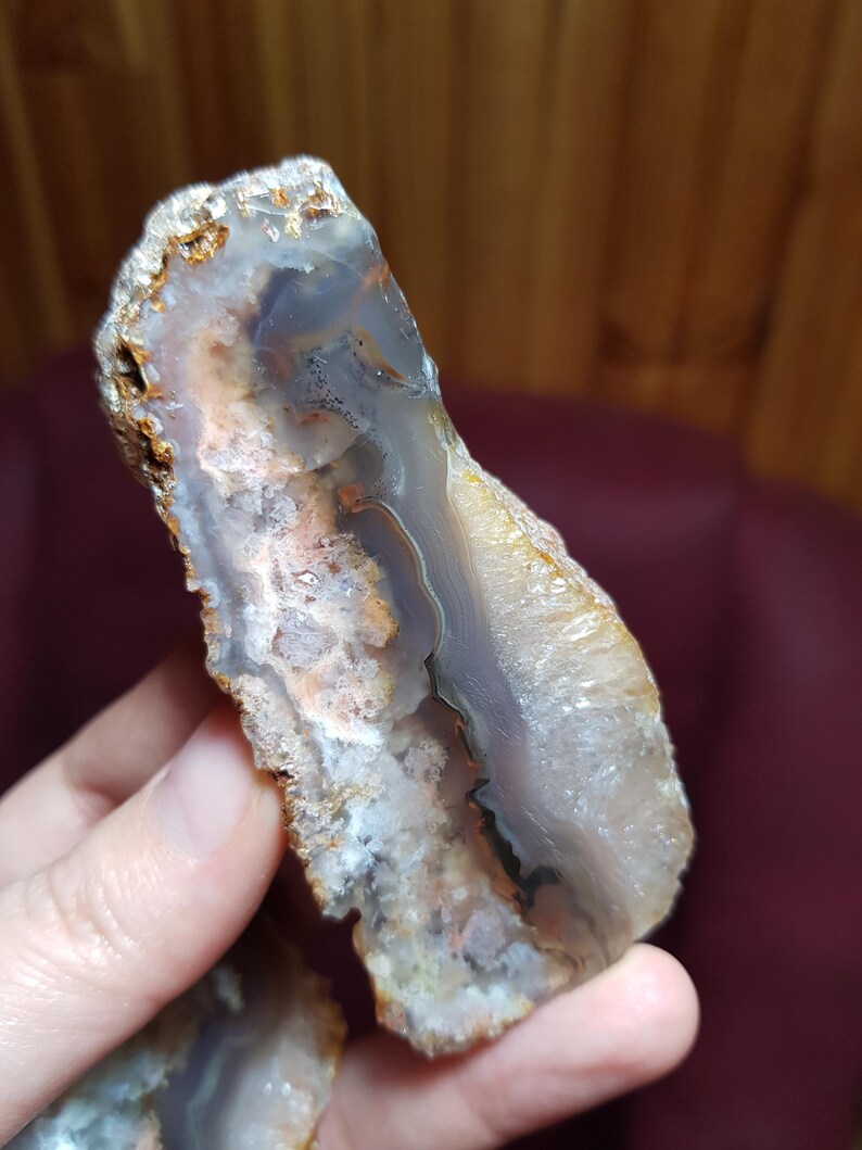 Salmon and White Plume Agate With Citrine Crystal Formation ...