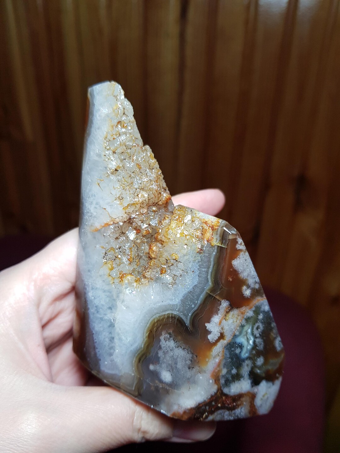 Scenic Moss Agate With Gold and Brown Bands, White Moss, and Druzy ...