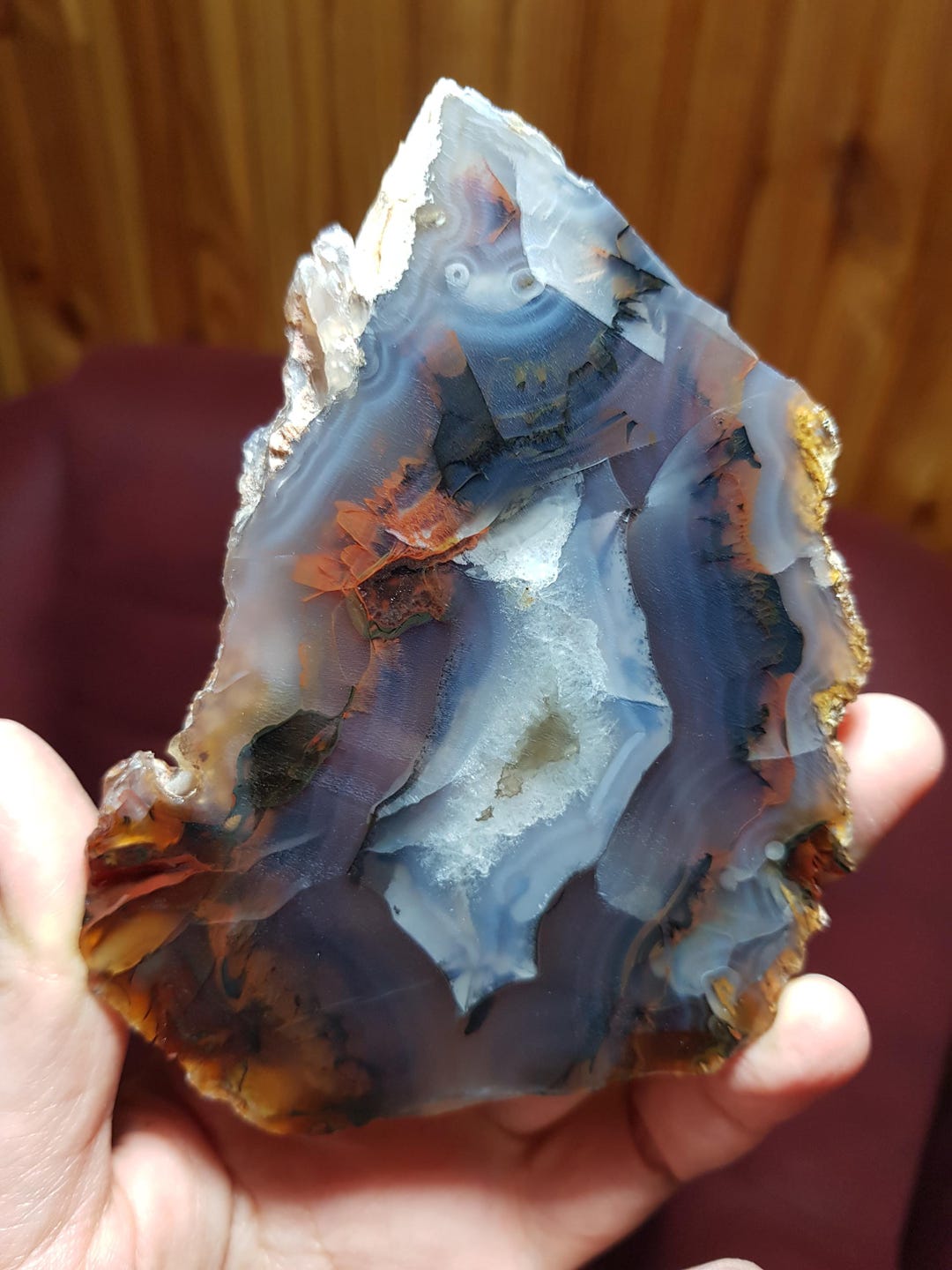 Fiery Banded Agate Slice With Quartz Core – Polished & Light-permeable ...