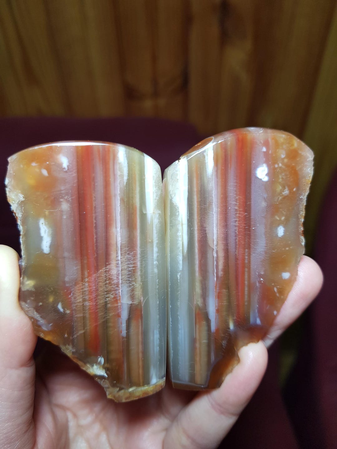 Honey-to-red Waterline Agate Slice | Wavy Sea Pattern | Metaphysical ...