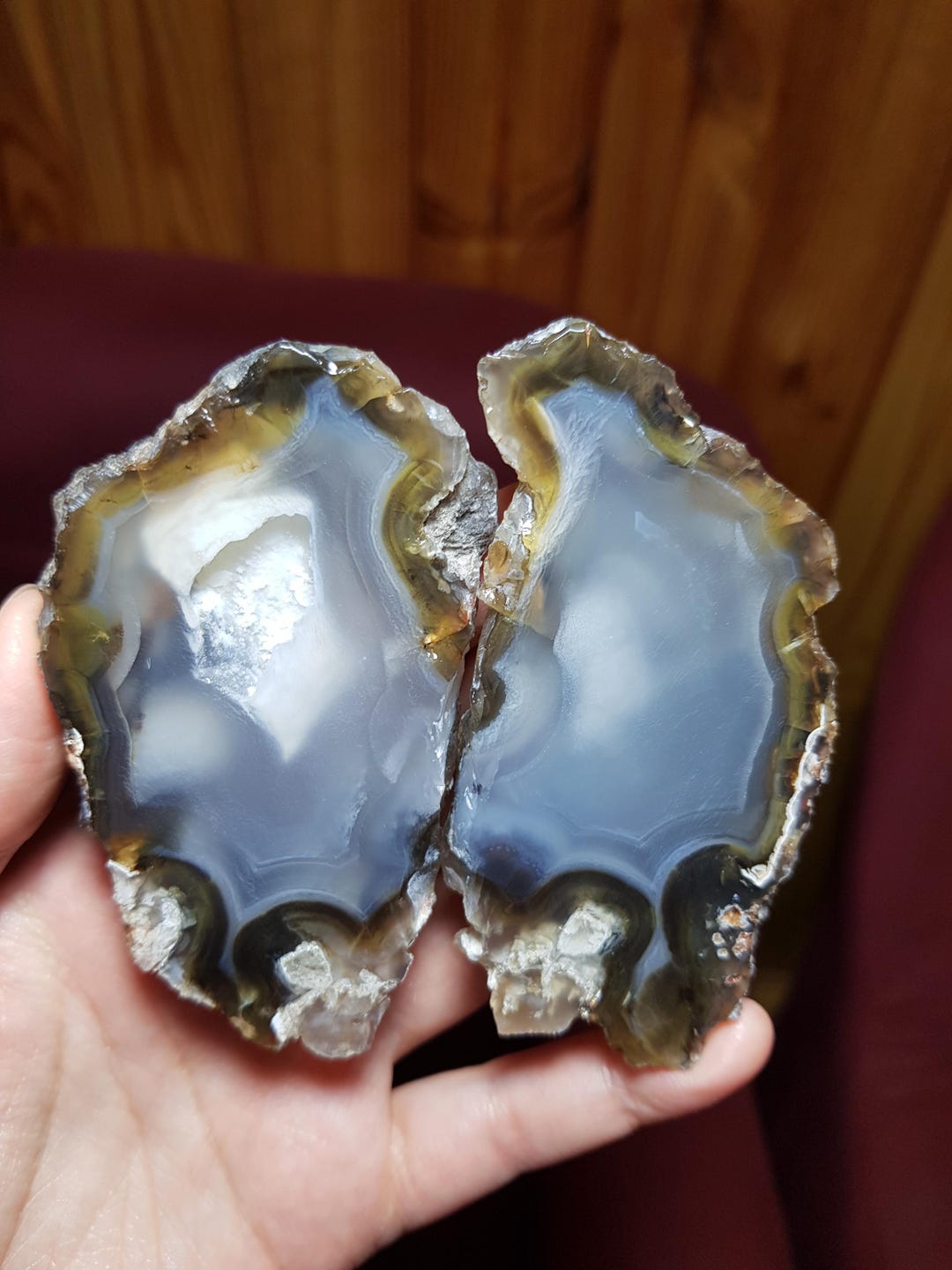 Blue & Green Banded Agate Geode Slice: Polished Stone for Inner Peace ...
