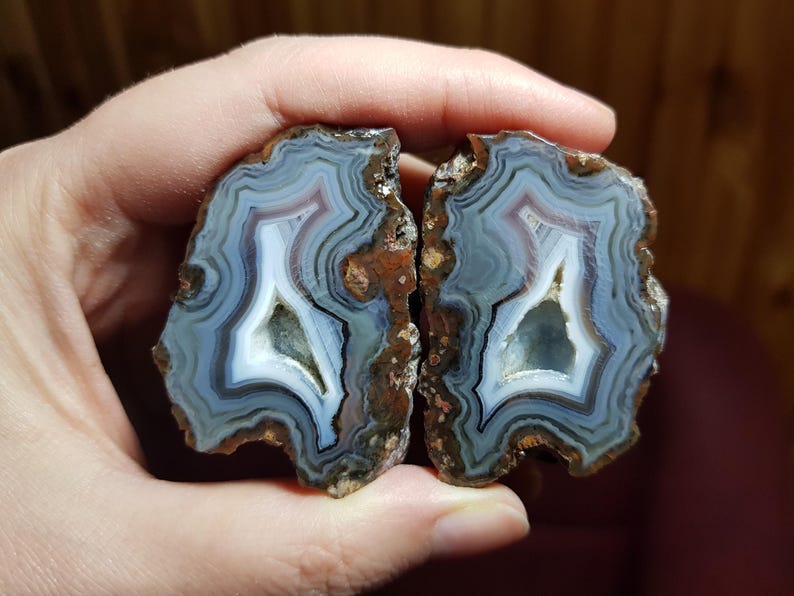 Rare Blue Banded Agate With White Geode | Polished Agate Pair | Healing ...